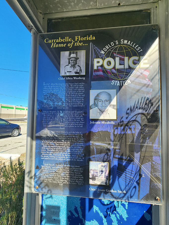 Historical markers tell the tale of how a phone booth became America's most famous police station.