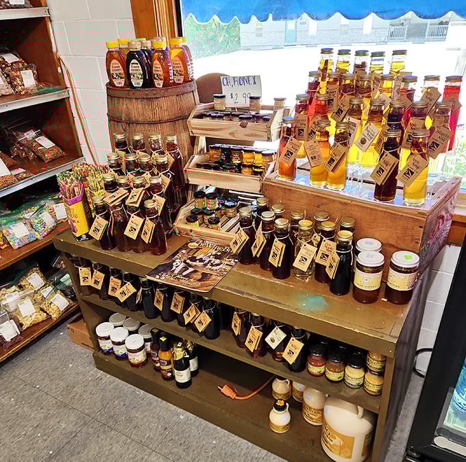 Liquid gold in bottles. This honey display is what bees would create if they opened a boutique.