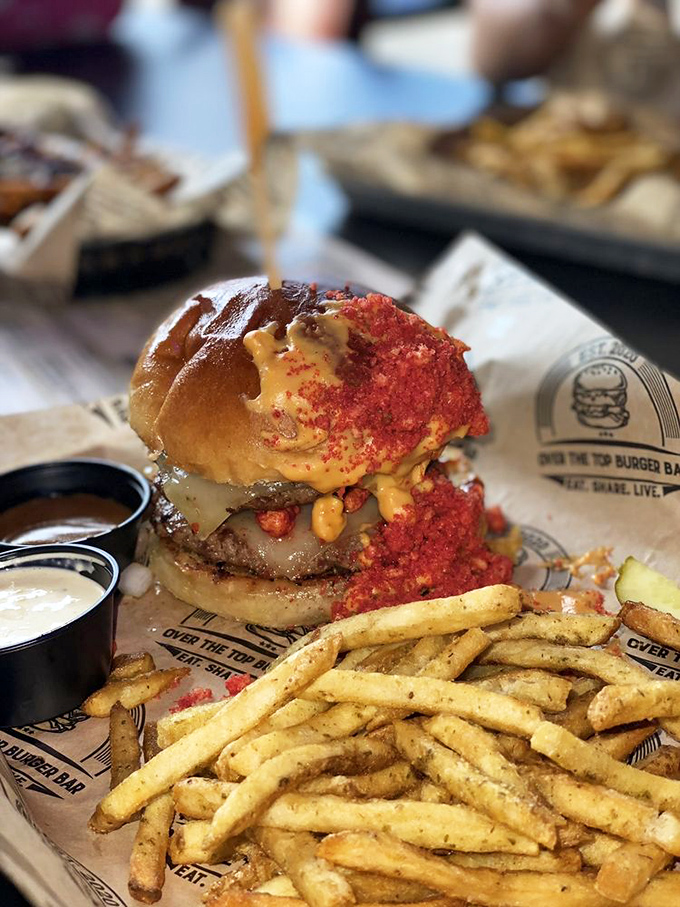 The Hot Cheetos burger&mdash;where childhood snack obsessions meet adult indulgences in a fiery, cheese-draped reunion tour.