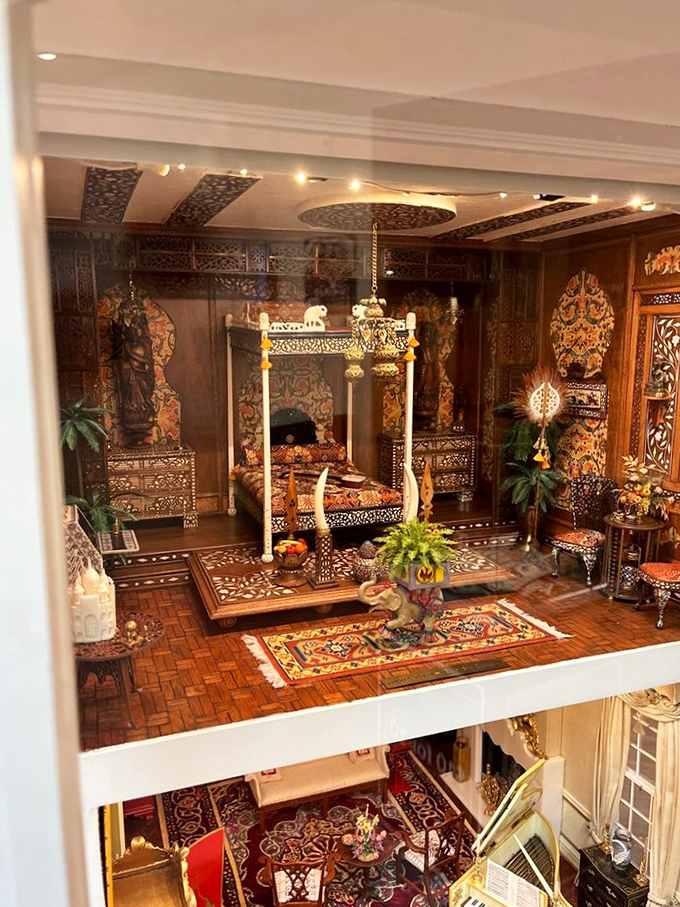 This ornate Indian palace room demonstrates how miniature artists capture cultural richness in incredible detail.