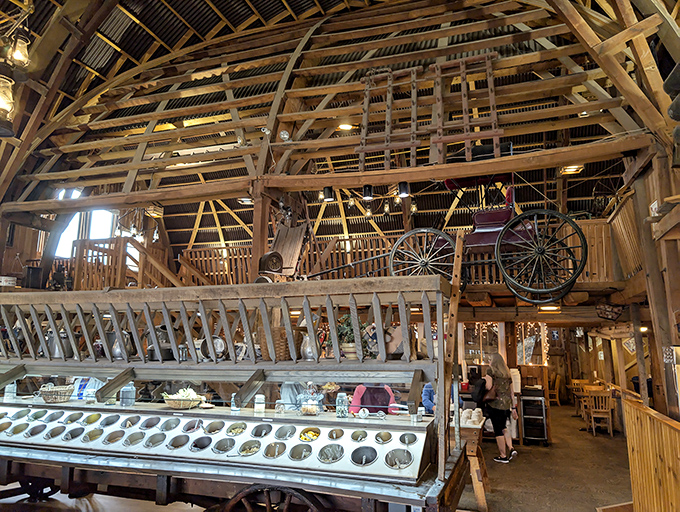 The salad wagon isn't just a buffet&mdash;it's a work of agricultural art, displayed beneath wooden beams that have witnessed decades of satisfied diners.