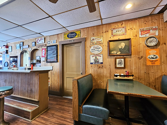 Wood paneling that's witnessed decades of local gossip, vintage signs that aren't reproductions, and booths that have shaped themselves to regular customers.