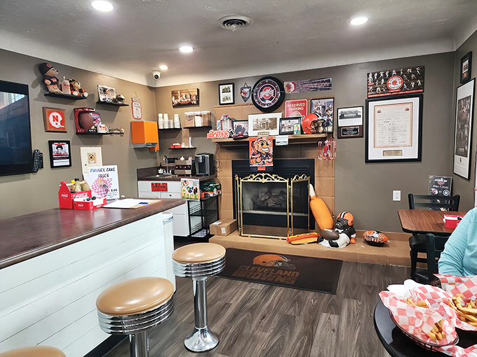Cleveland sports memorabilia creates the perfect backdrop for serious eating. These walls have witnessed countless touchdown celebrations and condiment-related incidents.