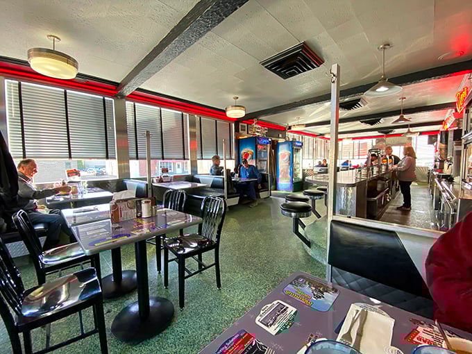 The diner's interior feels like stepping into a Norman Rockwell painting where the coffee is always fresh and the conversation always interesting.