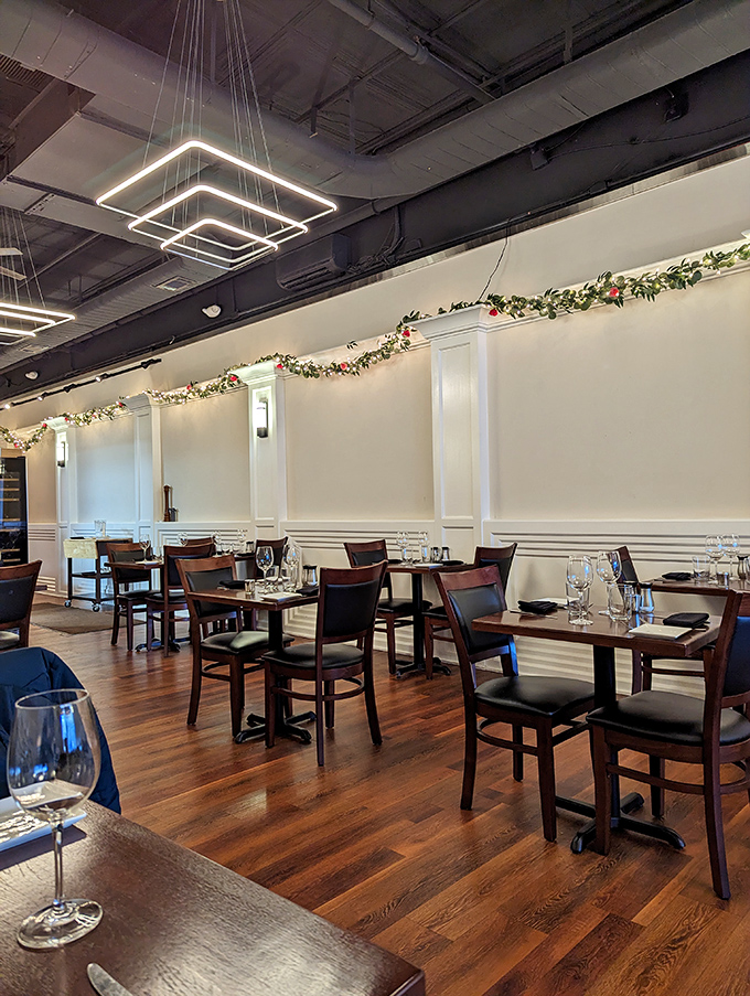 Holiday garlands add festive charm to Guerrera's already inviting dining room, where every table feels like the best seat in the house.