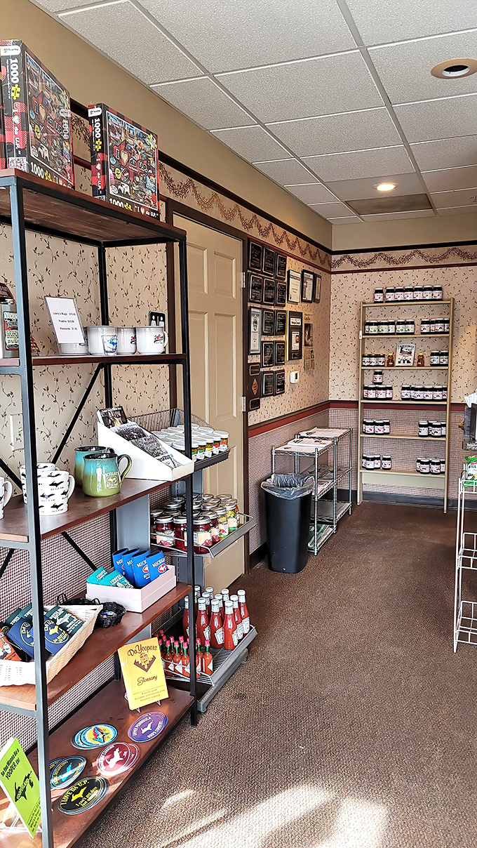The retail corner offers a taste of the U.P. to go, proving that the best souvenirs aren't t-shirts but jars of local flavor to extend your Michigan memories. 