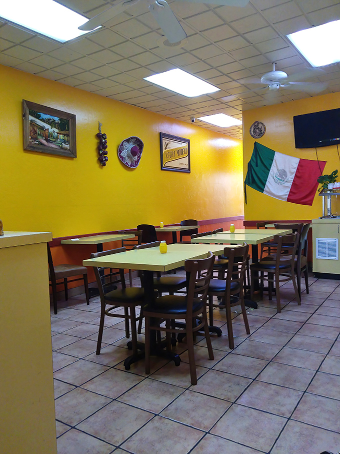 The Mexican flag proudly displayed reminds you that this isn't "inspired by" or "fusion"—this is the real deal, no passport required.