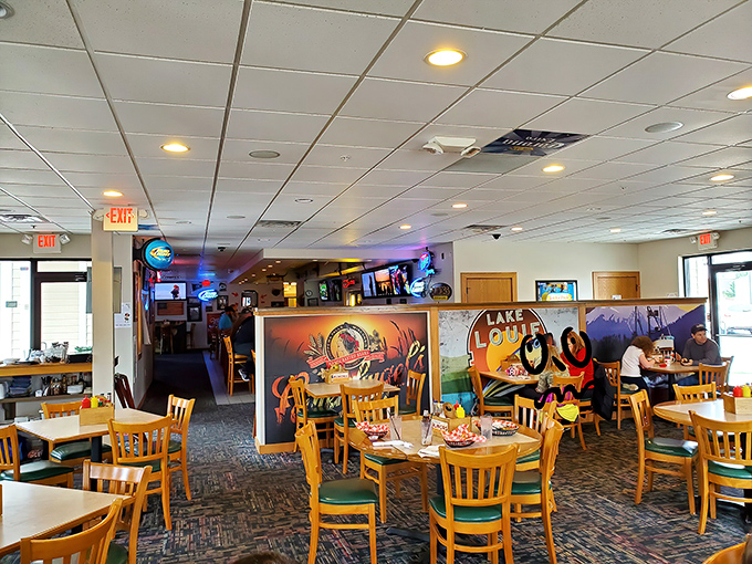 Colorful local artwork and well-spaced tables create that rare sports bar miracle: you can actually hear your dining companions speak.