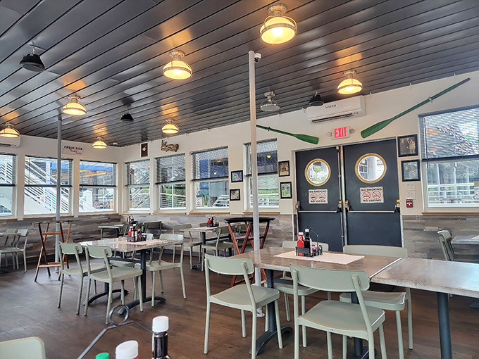 The bright, airy dining room feels like the galley of a particularly successful fishing boat that decided to settle down.