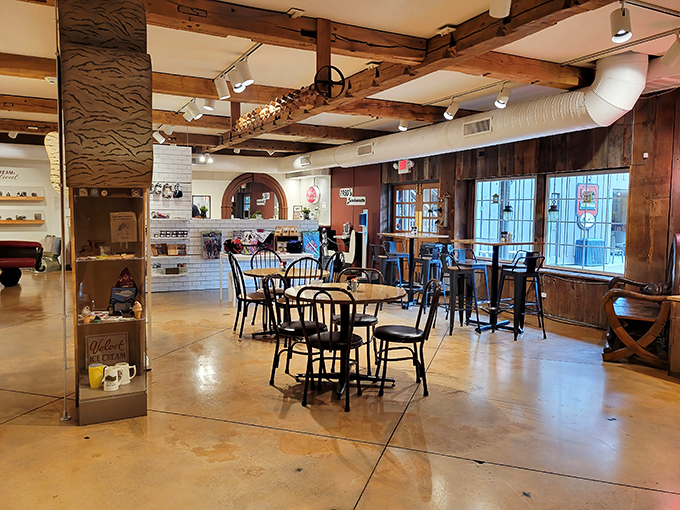 Wooden beams, exposed brick, and plenty of seating&mdash;this isn't just an ice cream parlor, it's Ohio's living room.