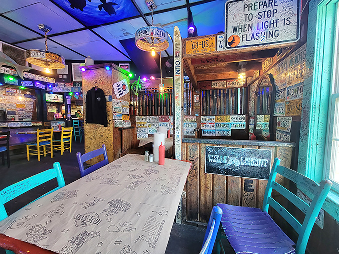 Every table tells a story in this eclectic dining space. The mismatched chairs aren't an accident&mdash;they're a celebration of character.