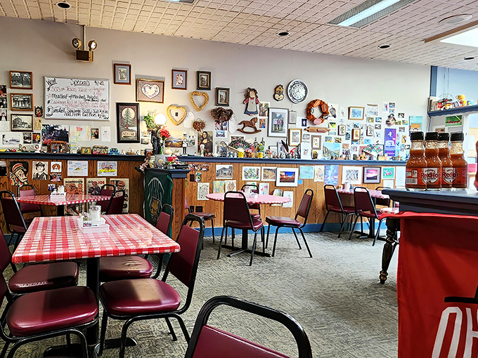 Every inch of wall space tells a story in this diner. Photos, memorabilia, and knick-knacks create a community scrapbook you can read while eating.