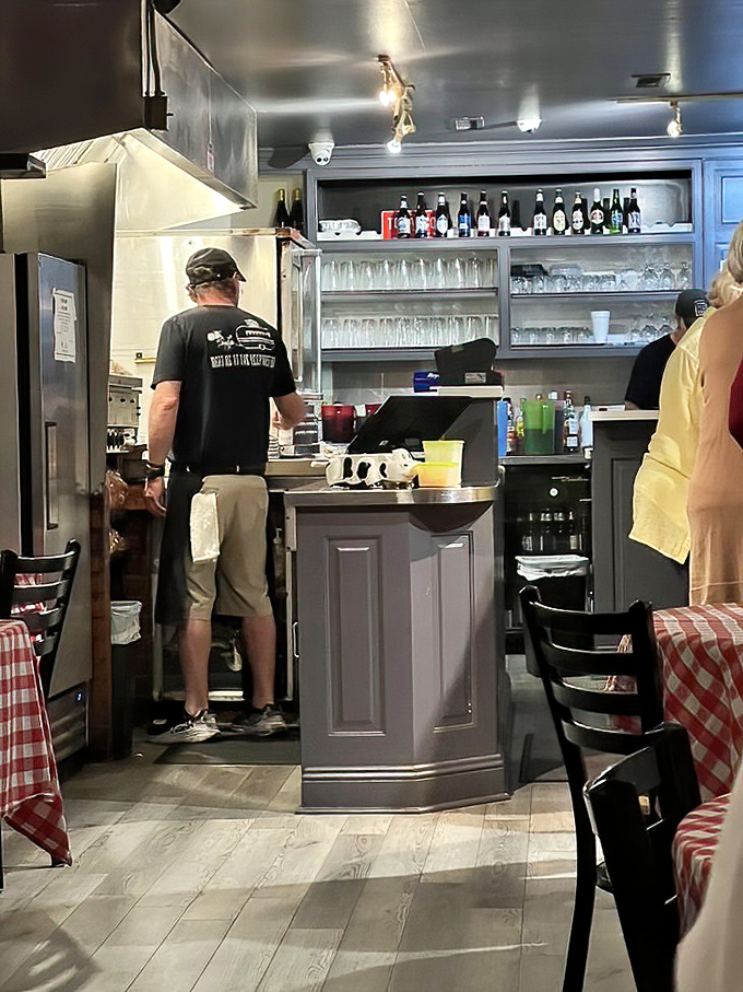 Behind the scenes where the magic happens. The open kitchen concept was cool long before Food Network made it a trend.