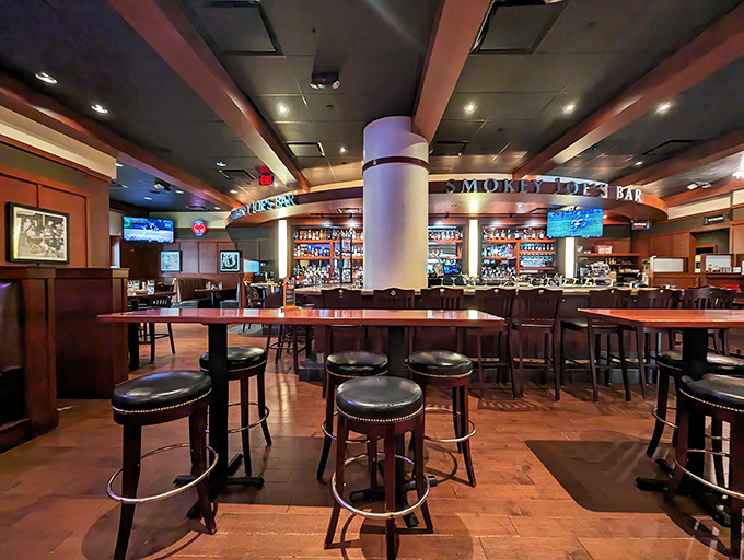 The Smokehouse Bar area offers a front-row seat to liquid craftsmanship, with comfortable stools that whisper, "Stay for another round."