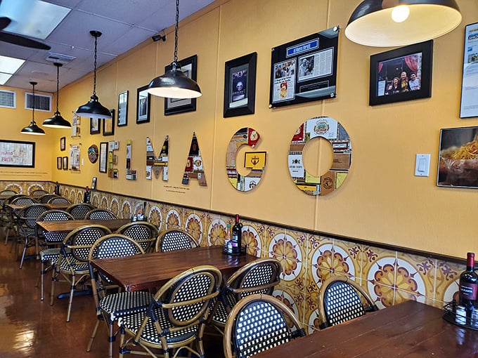 The restaurant's name spelled out in decorative letters watches over diners like a benevolent guardian of good taste and Cuban culinary tradition.