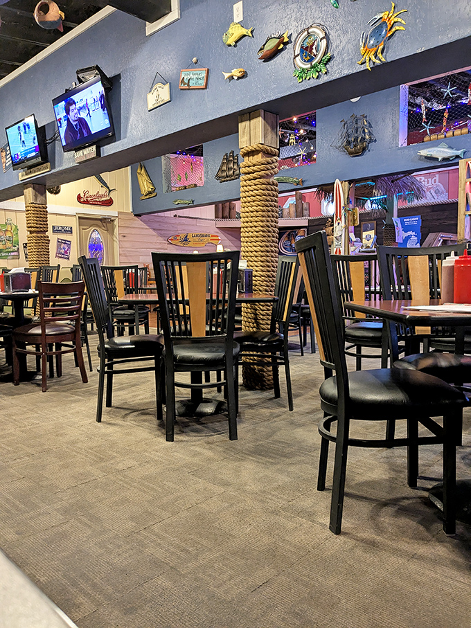 Every inch tells a seafaring story &ndash; from colorful fish mounts to nautical wheels, the decor creates an atmosphere that's both playful and comforting.