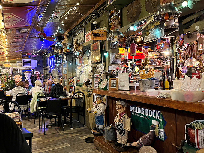 The interior decorating philosophy here seems to be "if there's an empty spot on the wall, we're not trying hard enough."