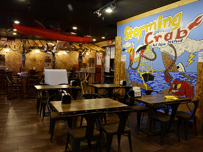 Whimsical maritime murals watch over diners like benevolent sea gods. Even the canoe hanging from the ceiling seems to say, "You're not in landlocked Tennessee anymore." 