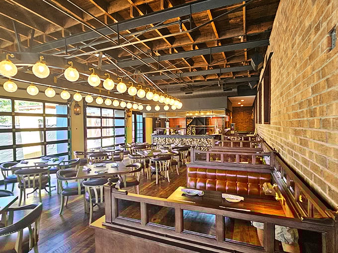 Another angle reveals the timeless charm where cowboy culture meets comfortable dining elegance perfectly.