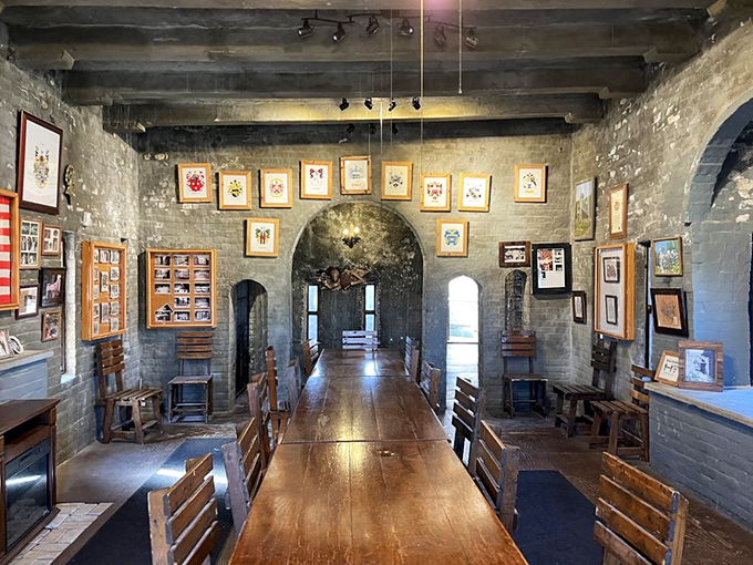 Long wooden table and stone arches create the perfect setting for feasts fit for knights&mdash;or at least spirited discussions about jousting techniques.