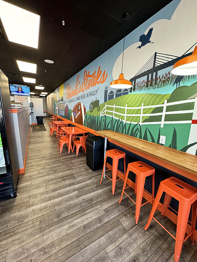 The Philadelphia-inspired mural transforms dining into a visual journey through the City of Brotherly Love's landmarks.