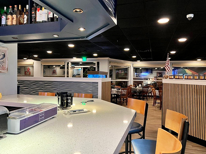 The dining room strikes that perfect balance between "nice enough for a special occasion" and "comfortable enough to bring the in-laws who complain about everything."