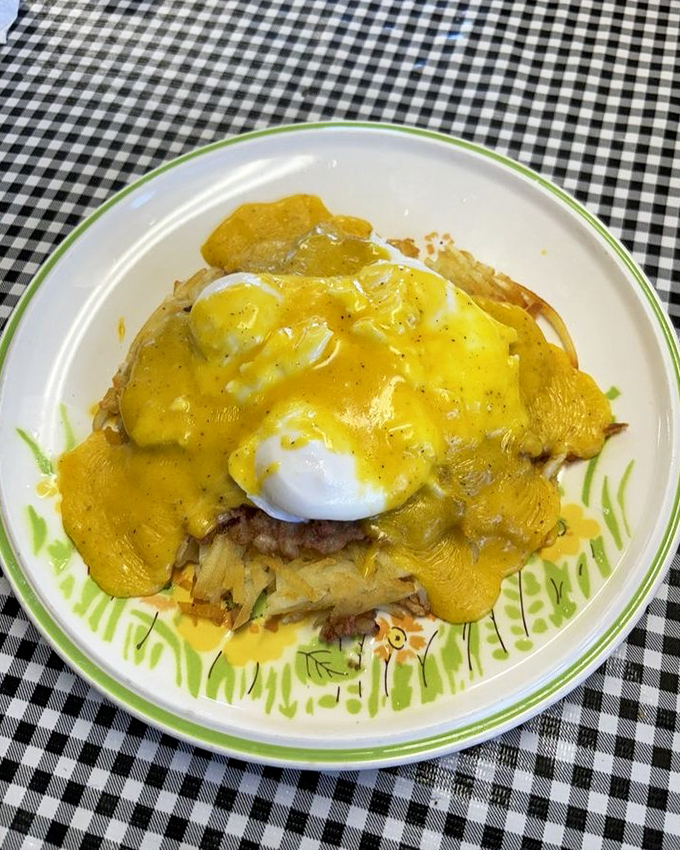 Eggs Benedict's country cousin has arrived. Hollandaise blankets this potato-based breakfast mountain like a golden sunrise.