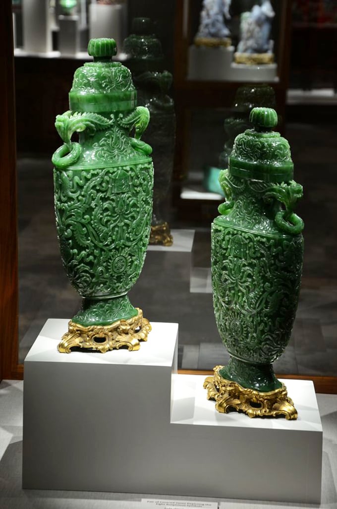 These jade urns aren't your average vases. Their impossibly detailed carvings and rich emerald color showcase why jade has been prized for millennia.