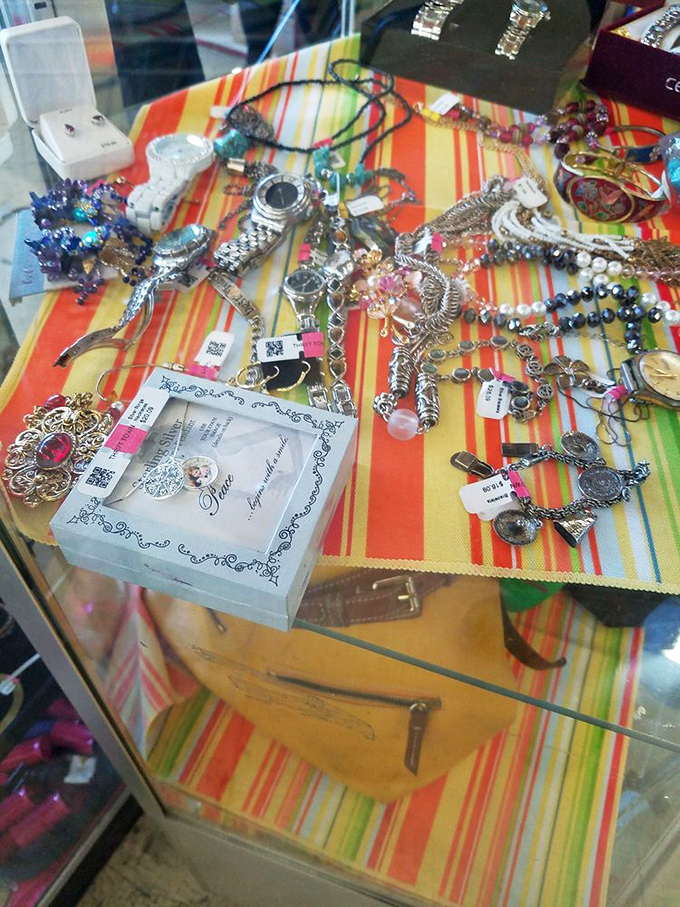 Jewelry cases sparkle with forgotten treasures, each piece carrying stories of glamorous nights past. 