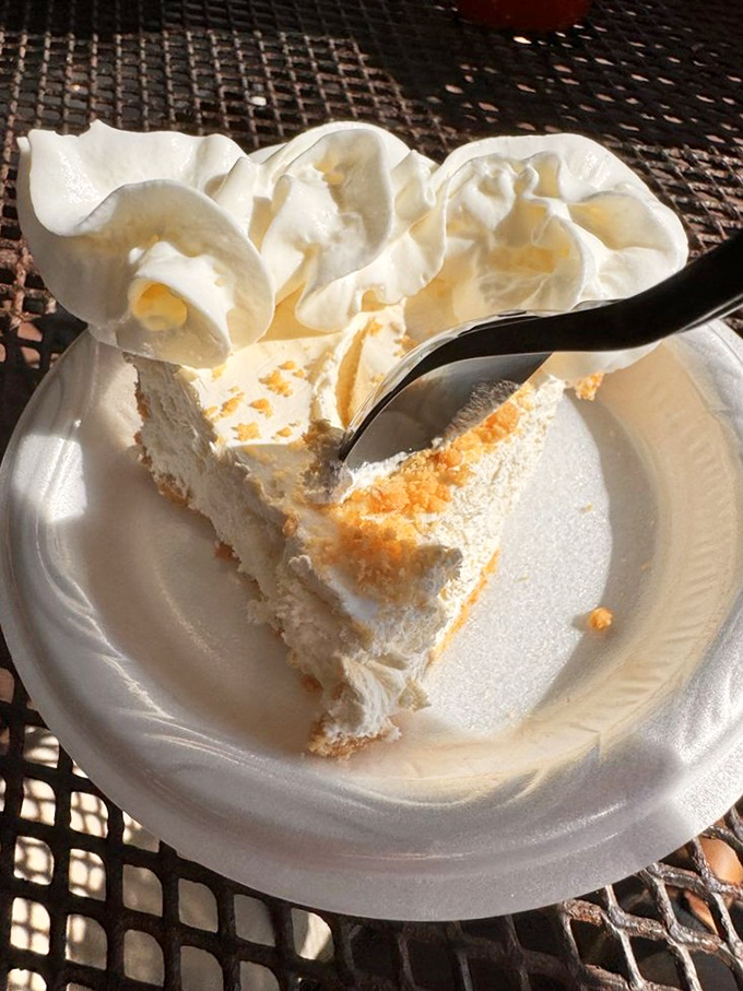 Key lime pie that hits that sweet-tart bullseye. Cloud-like meringue floating above a slice of Florida sunshine.