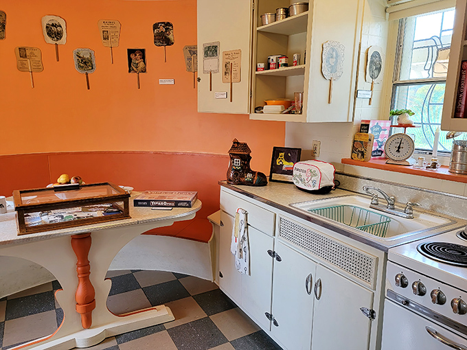 The kitchen's curved walls and retro appliances create a charming mid-century vibe. Cooking breakfast in a shoe—check that off your bucket list.