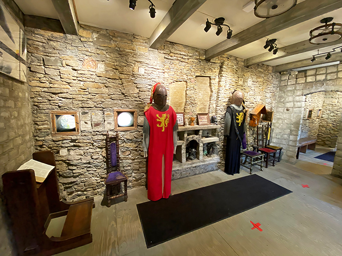 Authentic medieval attire displays show how knights dressed for both ceremony and battle in bygone eras.