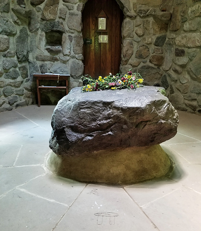 This altar stone has heard more whispered wishes than a birthday candle, though it's considerably harder to blow out.