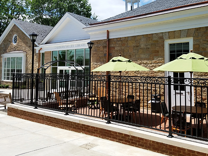 The Ligonier Valley Library's outdoor patio invites bookworms to enjoy literature al fresco&mdash;because sometimes the best reading light comes with mountain breezes.
