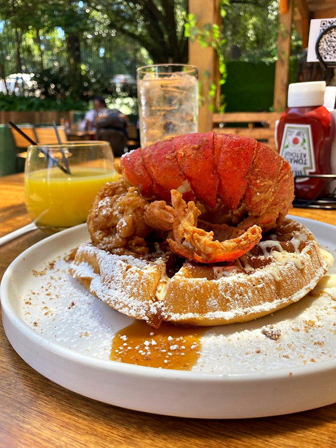 The lobster waffle defies breakfast categories with its decadent seafood crown. This isn't just brunch&mdash;it's a celebration that happens to include maple syrup.
