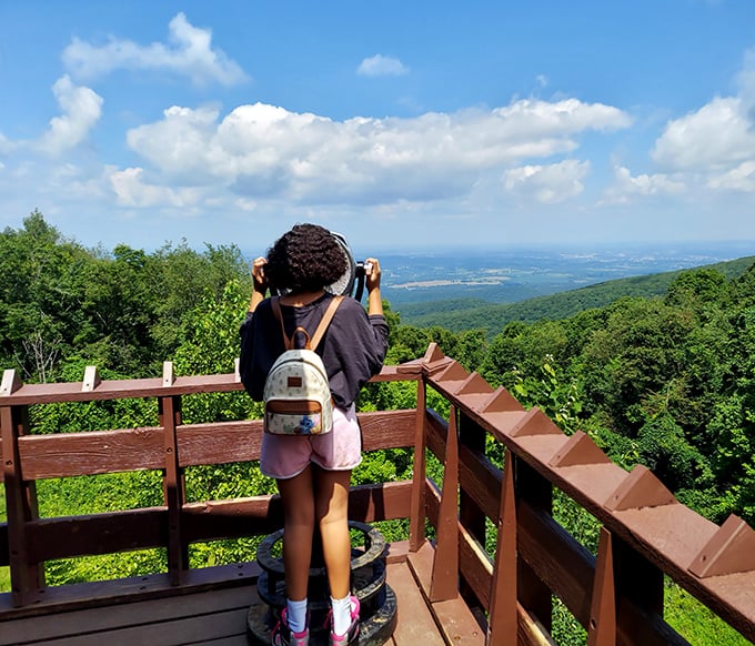 "I can see for miles and miles!" The Laurel Highlands vista stretches out before you, a reward for those who venture both below and above. 