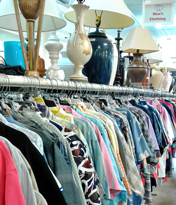 The men's department rivals any department store for variety, minus the sticker shock. That perfect interview shirt is hiding somewhere in this rainbow.