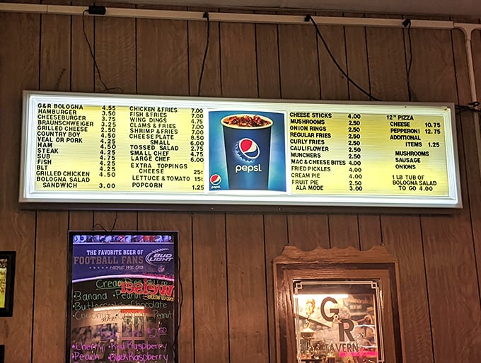 The illuminated menu board tells you everything you need to know. No QR codes, no daily specials—just timeless favorites that never disappoint.