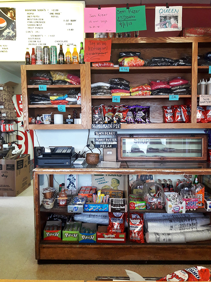 Beyond burgers, Crabill's offers old-school fountain drinks and snacks. This isn't retro-chic design—it's simply never changed, and that's the beauty of it.