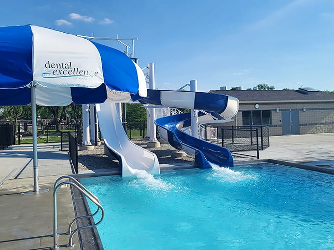 Napoleon Aquatic Center's water slides prove that retirement doesn't mean giving up on fun&mdash;just wearing more sensible swimwear while having it.