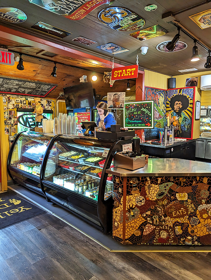 The order counter doubles as an art gallery, with psychedelic touches that would make Jerry Garcia say, "Maybe tone it down a bit."