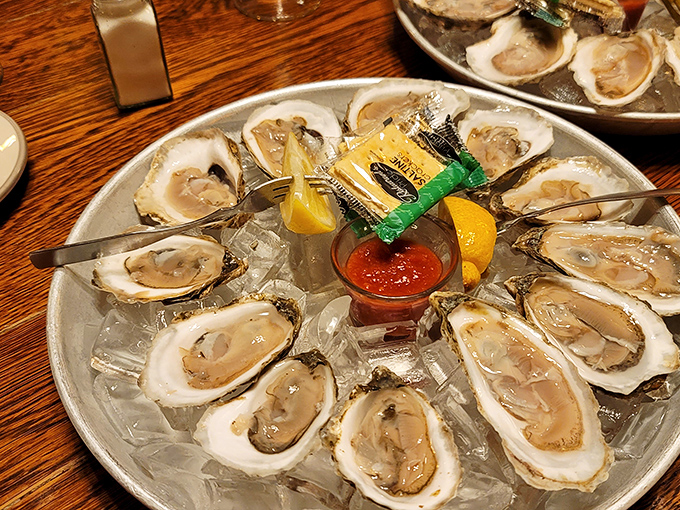 Fresh oysters on the half shell, nature's briny pearls waiting to transport your taste buds oceanward.