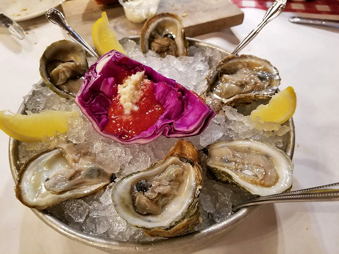 These oysters aren't just served &ndash; they're presented like the ocean jewels they are, nestled on ice with all the traditional accompaniments.