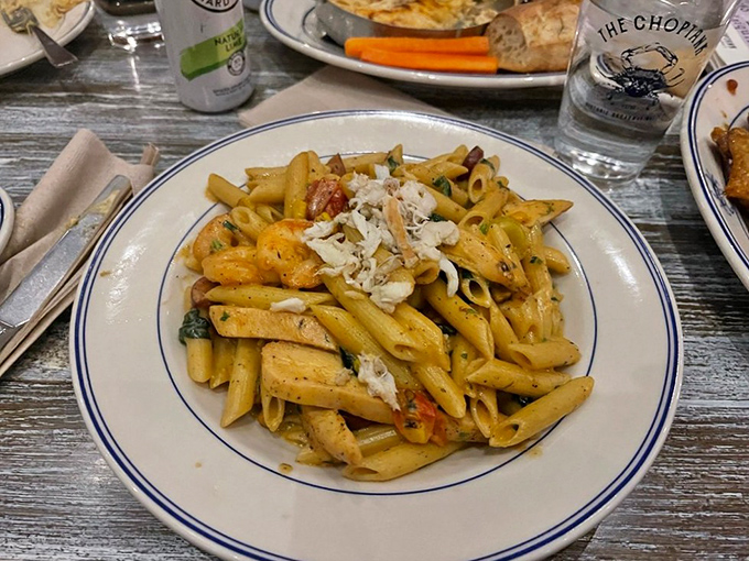 Pasta that doesn't just carry the seafood&mdash;it celebrates it. Those chunks of crab meat aren't hiding; they're taking a well-deserved bow.