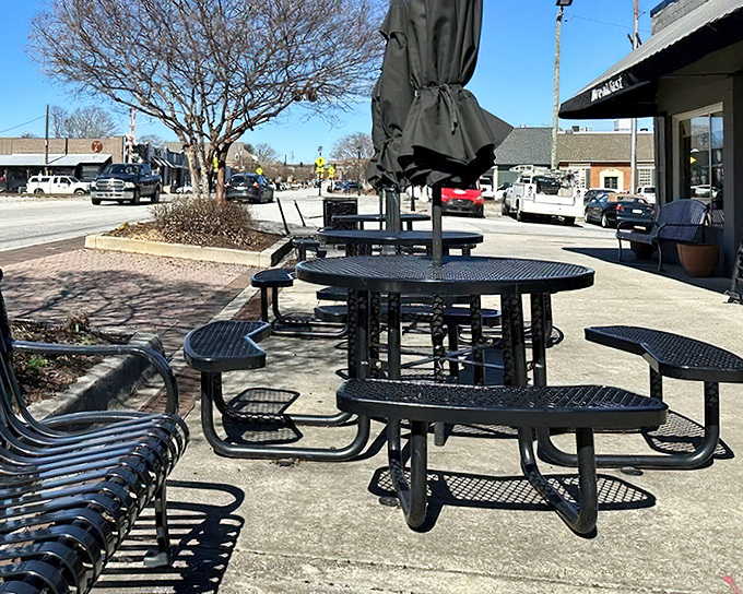 Tucker's Main Street provides the backdrop for Matthews' outdoor seating&mdash;perfect for people-watching between bites of Southern classics.