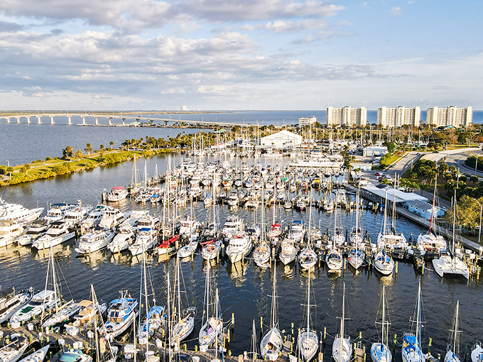 Titusville's marina showcases the boating lifestyle that many retirees dream about, with vessels of all sizes bobbing gently in the Florida sunshine.