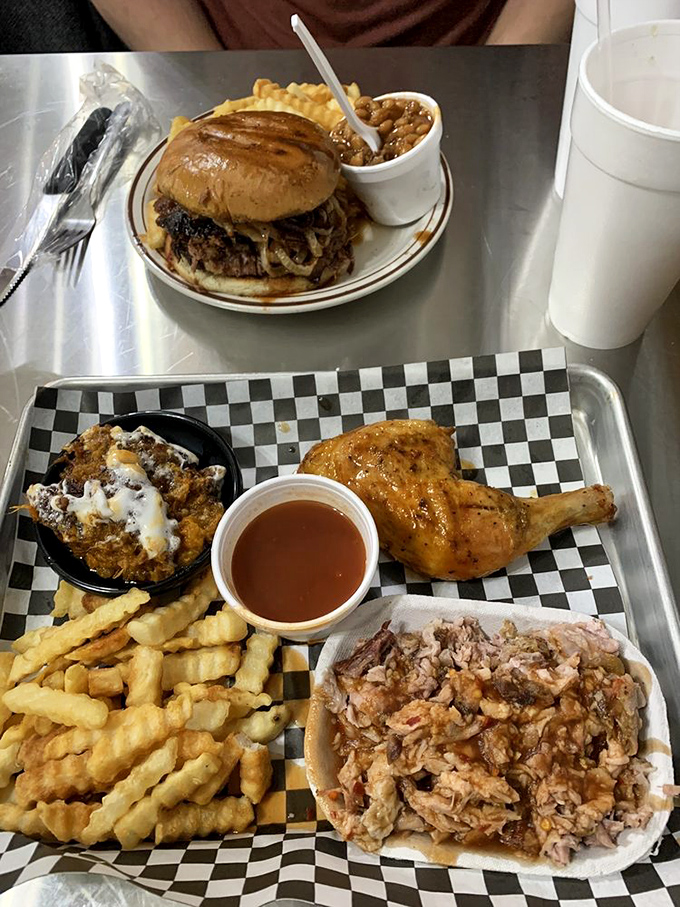 A burger that's been hanging out with the smoker and picked up some life-changing habits. The crinkle-cut fries aren't just along for the ride.
