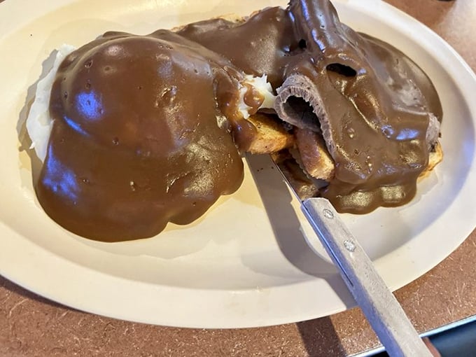 Roast beef swimming in gravy so rich it could apply for its own tax bracket. Comfort food that hugs you from the inside out.