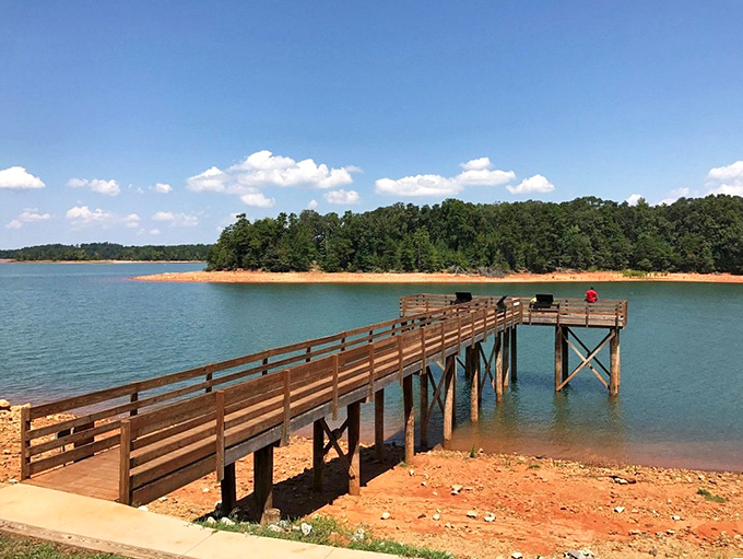 This wooden pier stretches into Lake Hartwell like an invitation to slow down and appreciate the simple pleasure of being near water.