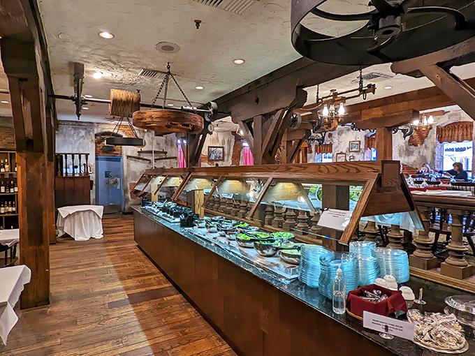 The salad bar stretches like a vegetable runway, where fresh ingredients await their moment to shine. No sad iceberg lettuce in sight.
